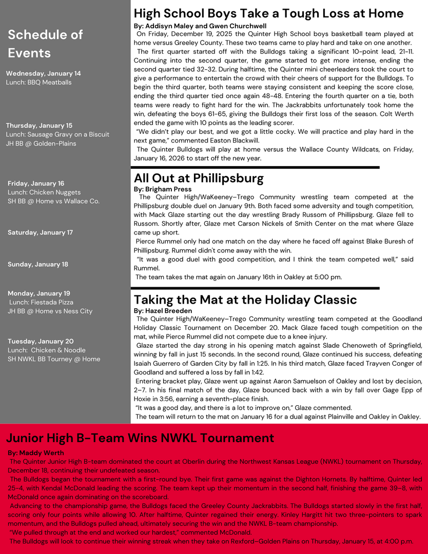 Quinter Schools - Bulldog Beat 1/14/26